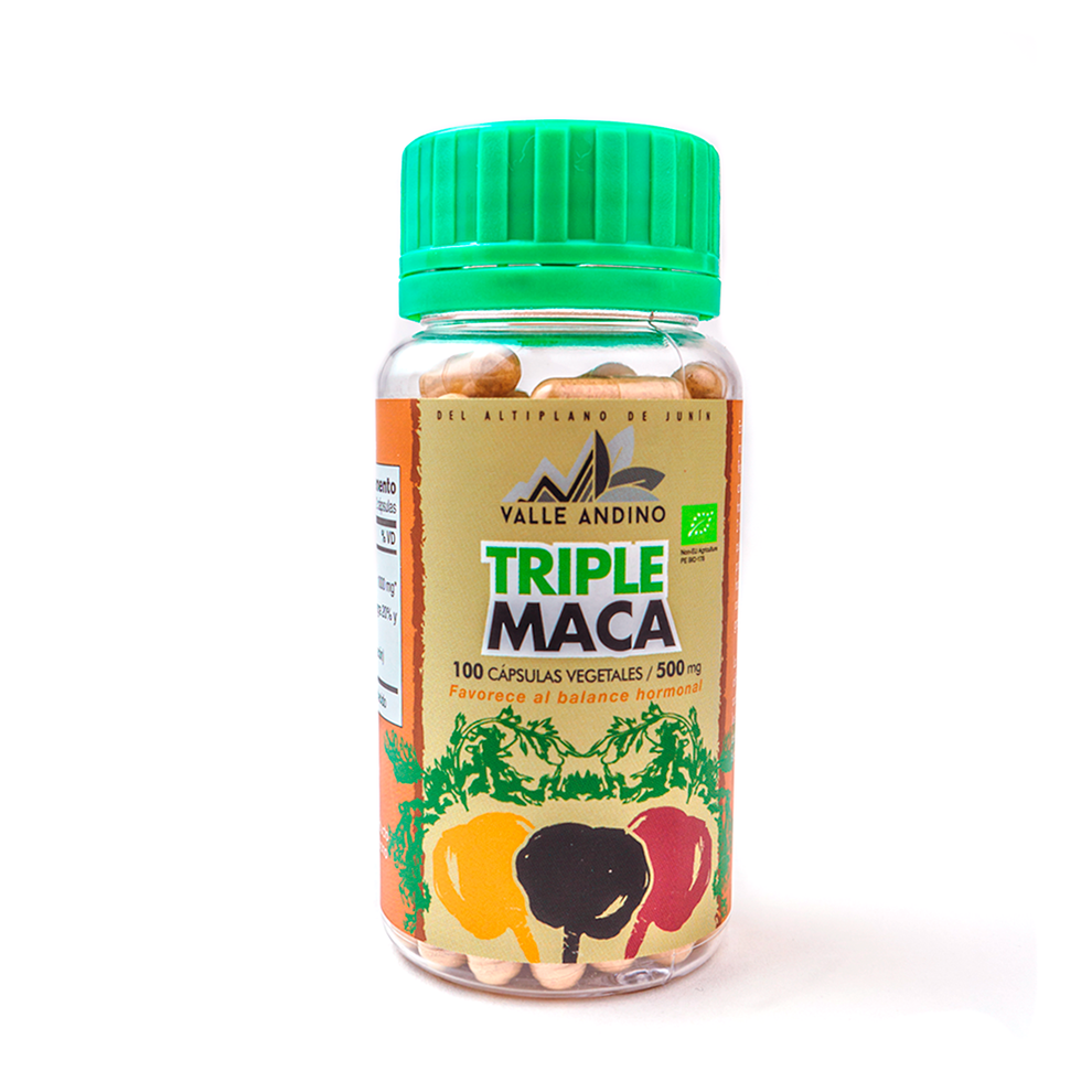 Triple Maca orgánica en cápsulas x 100und – Valle Andino